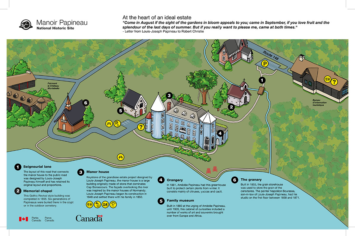Map of the buildings - Manoir Papineau National Historic Site