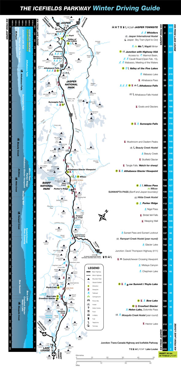 Winter Icefields Parkway Map - Jasper National Park