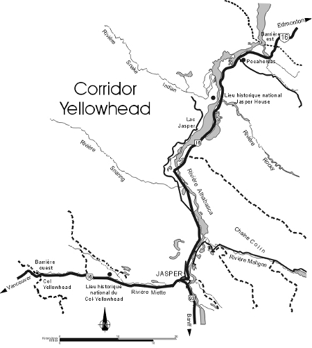 Carte du corridor Yellowhead - Parc national Jasper