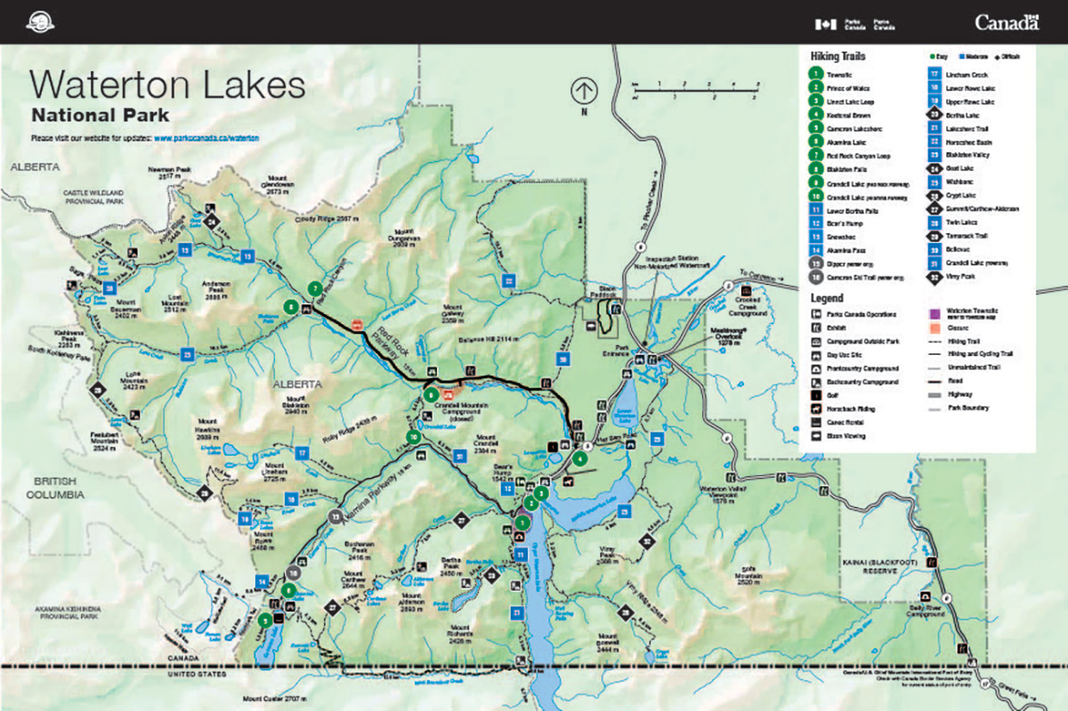 Park map - Waterton Lakes National Park