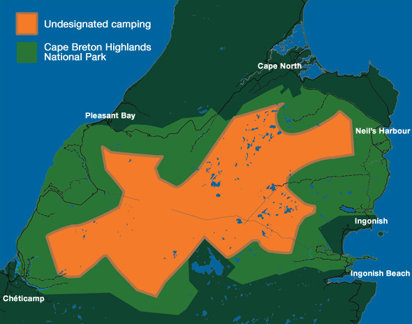 Non-designated backcountry camping - Cape Breton Highlands National Park