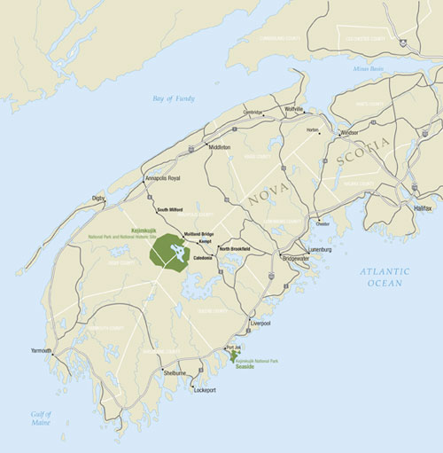 Map of southwest Nova Scotia - Kejimkujik National Park and National ...